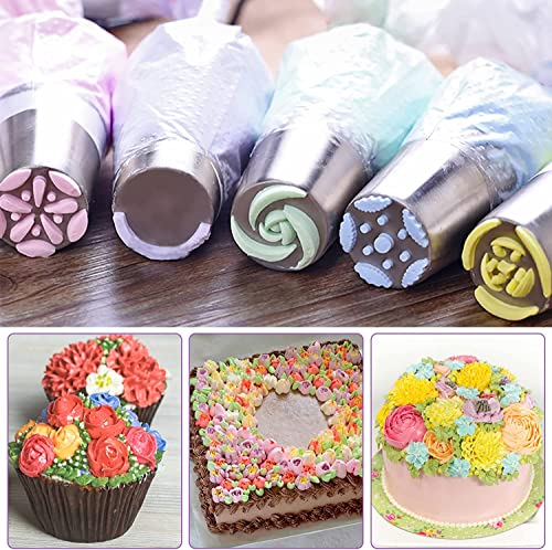 Russian Piping Tips 56 Pcs Cake Decorating Kit, 12 Flower Piping Tips, Leaf Icing Frosting Tips Nozzles Pastry Bags Baking Supplies Kit for Cupcake Cookies Birthday Party Baking Gifts