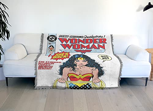 LOGOVISION Wonder Woman Blanket, 50"x60" Comic Cover Woven Tapestry Cotton Blend Fringed Throw