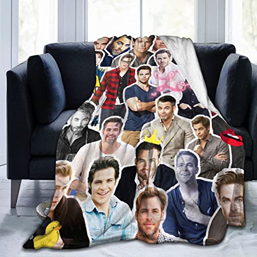 Blanket Chris Pine Soft and Comfortable Warm Fleece Blanket for Sofa, Office Bed car Camp Couch Cozy Plush Throw Blankets Beach Blankets