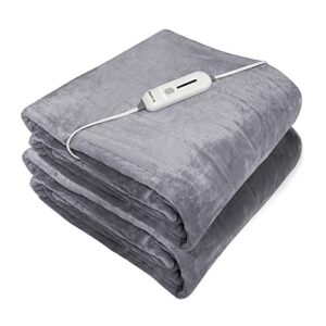 wapaneus electric throw blanket 50”x60” flannel heated throw blanket with foot pocket, 3 heating settings 4 hours auto-off, fast-heating, etl listed, machine washable, grey