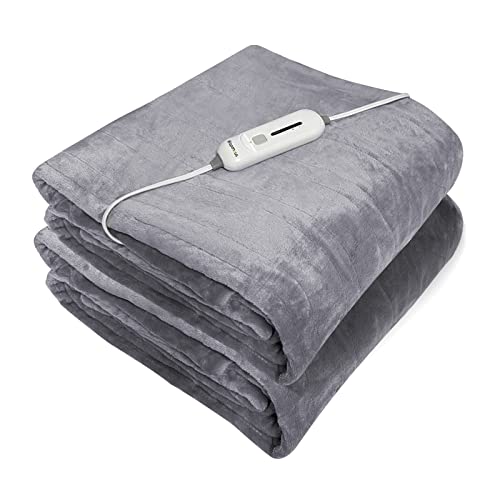 WAPANEUS Electric Throw Blanket 50”x60” Flannel Heated Throw Blanket with Foot Pocket, 3 Heating Settings 4 Hours Auto-Off, Fast-Heating, ETL Listed, Machine Washable, Grey