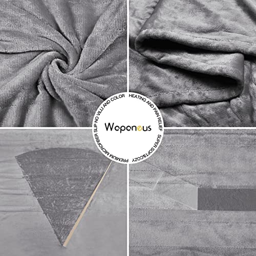 WAPANEUS Electric Throw Blanket 50”x60” Flannel Heated Throw Blanket with Foot Pocket, 3 Heating Settings 4 Hours Auto-Off, Fast-Heating, ETL Listed, Machine Washable, Grey