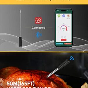 Wireless Meat Thermometer, Food Thermometer with 165ft Wireless Range, Smart APP Control, Charging Dock, USB C Charging Cable, Kitchen Thermometer for Oven, Grill, BBQ, Smoker, Rotisserie