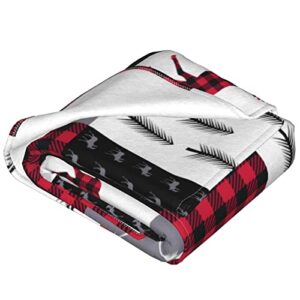 Buffalo Plaid Moose Throw Blanket Flannel Blanket for Bed Couch Sofa Throw Plush Fuzzy Soft Blanket for Kids Teen Adults