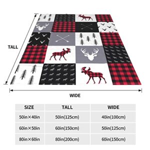 Buffalo Plaid Moose Throw Blanket Flannel Blanket for Bed Couch Sofa Throw Plush Fuzzy Soft Blanket for Kids Teen Adults