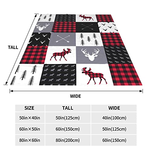 Buffalo Plaid Moose Throw Blanket Flannel Blanket for Bed Couch Sofa Throw Plush Fuzzy Soft Blanket for Kids Teen Adults