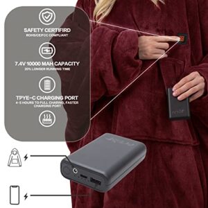 OCTROT Heated Wearable Blanket Hoodie for Adult with Battery Pack 7.4V 10000mah, Oversized Blanket Hoodie Sherpa Hooded Blanket Sweatshirt for Women Men, Cozy Warm Soft Washable Blanket, Wine Red