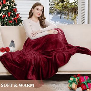 CAROMIO Heated Blanket Electric Throw Christmas Burgundy, Soft Flannel Heating Blankets, Light Heated Throws for Couch with 5 Heat Settings and 4 Hours Auto Shut Off, Red, 50"× 60"