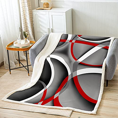 Gray Black Red Swirls Fleece Throw Blanket Soft Cozy Retro Circle Stripes Sherpa Blanket for Kids Women Adults Modern Abstract Plush Blanket Color Art Fuzzy Blanket for Sofa Bed Couch,50x60 Inches