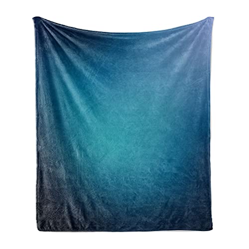 Lunarable Navy Blue Throw Blanket, Abstract Vibrant Shaded Digital Color on Plain Background Bohemian Print, Flannel Fleece Accent Piece Soft Couch Cover for Adults, 50" x 60", Turquoise Navy Blue