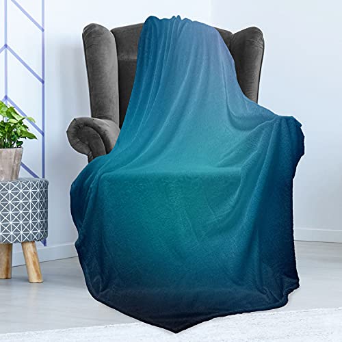 Lunarable Navy Blue Throw Blanket, Abstract Vibrant Shaded Digital Color on Plain Background Bohemian Print, Flannel Fleece Accent Piece Soft Couch Cover for Adults, 50" x 60", Turquoise Navy Blue