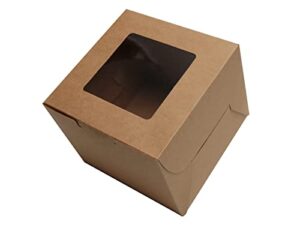 pqzkldp 12packs 6x6x5 inches brown kraft cake boxes with window, gift packing, bakery boxes, dessert, pastry, cupcake, pie cookies, with stickers,66 ft twine (6 * 6 * 5 inch, brown)