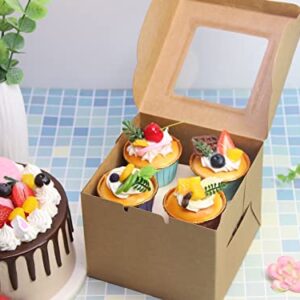 PQZKLDP 12Packs 6x6x5 Inches Brown Kraft Cake Boxes with Window, Gift Packing, Bakery Boxes, Dessert, Pastry, Cupcake, Pie Cookies, With Stickers,66 FT Twine (6 * 6 * 5 Inch, Brown)