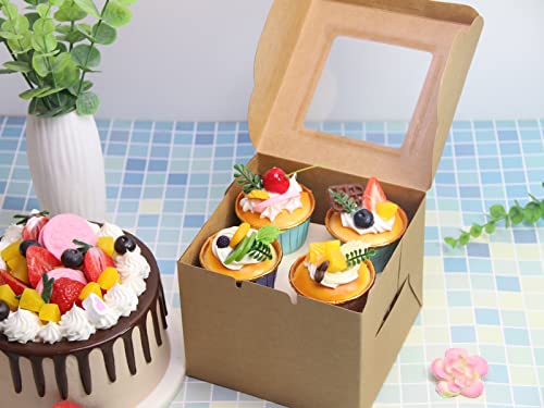 PQZKLDP 12Packs 6x6x5 Inches Brown Kraft Cake Boxes with Window, Gift Packing, Bakery Boxes, Dessert, Pastry, Cupcake, Pie Cookies, With Stickers,66 FT Twine (6 * 6 * 5 Inch, Brown)