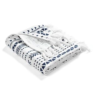 Lush Decor Hygge Stripe Cotton Slub Tassel Fringe Throw Blanet, 60" x 50", Navy & White