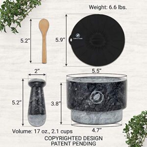 Laevo Mortar and Pestle Set (Large) | Gray Marble | Stone Spice Grinder | 2.1 Cup Capacity | 5.5 inch | Reversible | Molcajete Mexicano | Guacamole, Pesto, Spices | Large Mortar & Pestles | Gift Set