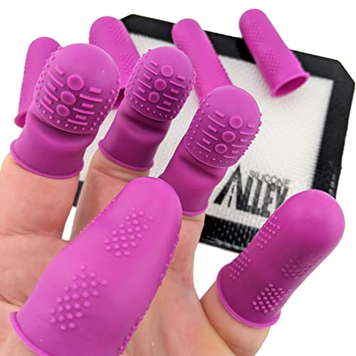 FLEX THIMBLE Finger Protectors [9-Pack] | Purple | 3X-Thick Tip THIK-FLEX (3) (Medium) | Standard FLEX Finger Protector Small (3) & Large (3) + Non-stick Silicone Baking Mat (1) | Designed for Women