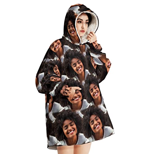 Custom Wearable Blanket Hoodie for Women/Men, Personalized Super Cozy and Big Blanket Sweatshirt, Design Your Own Photo Face Allover Print, Oversized Funny Hooded Blanket with Hood