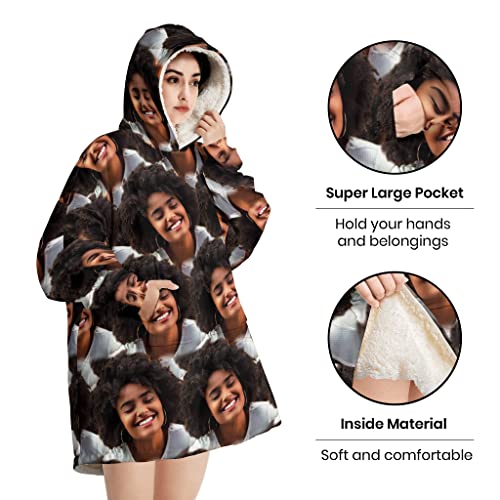 Custom Wearable Blanket Hoodie for Women/Men, Personalized Super Cozy and Big Blanket Sweatshirt, Design Your Own Photo Face Allover Print, Oversized Funny Hooded Blanket with Hood