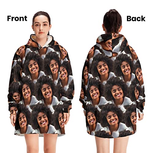 Custom Wearable Blanket Hoodie for Women/Men, Personalized Super Cozy and Big Blanket Sweatshirt, Design Your Own Photo Face Allover Print, Oversized Funny Hooded Blanket with Hood