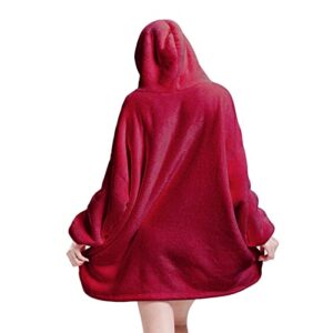 Oversized Sherpa Blanket Hoodie, YUGVYOB Wearable Blanket Warm & Fuzzy, Sweatshirt with Gaint Pocket for Men, Women, Teens, Red