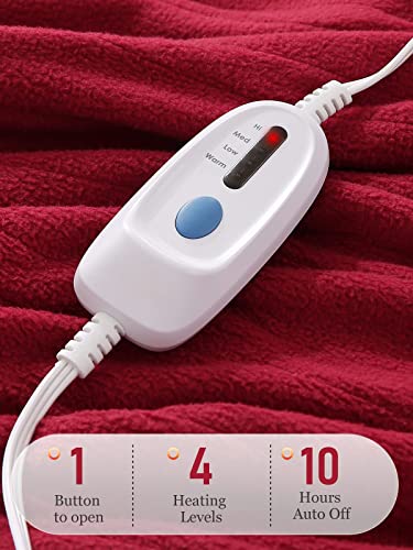 Electric Heated Blanket 62'' x 84'' Twin Size, 4 Heating Levels & 10 Hours Auto Off, Full Body Warming with Fast Heating & Machine Washable, Lightweight Cozy Soft Fleece for Home Use