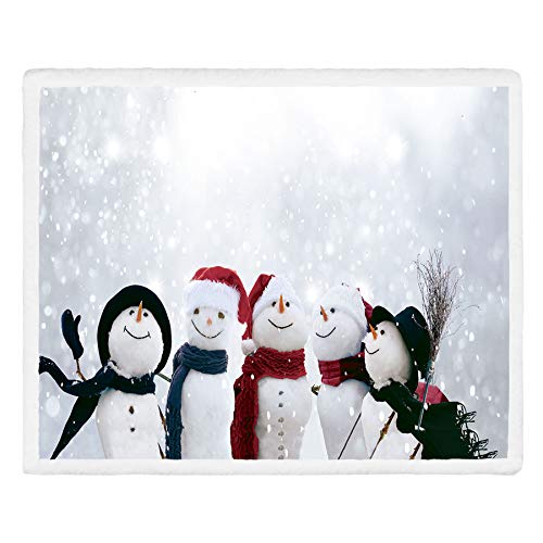 Fassbel Sherpa Throw Blanket Digital Printing Reversible Super Soft Lightweight Blanket Warm Microfiber All Season Blanket for Bed or Couch (50"x60", Snowman)