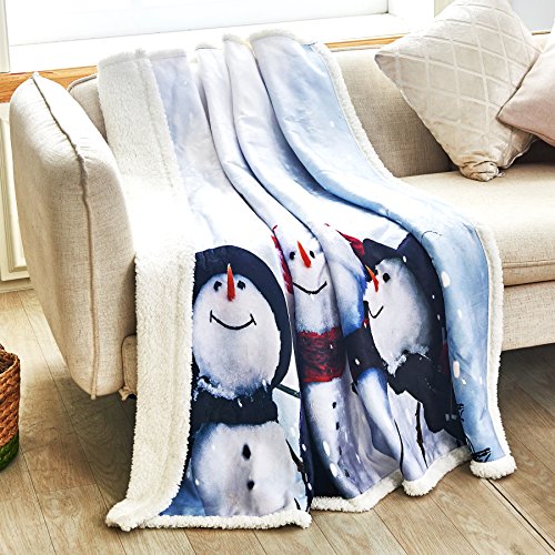 Fassbel Sherpa Throw Blanket Digital Printing Reversible Super Soft Lightweight Blanket Warm Microfiber All Season Blanket for Bed or Couch (50"x60", Snowman)