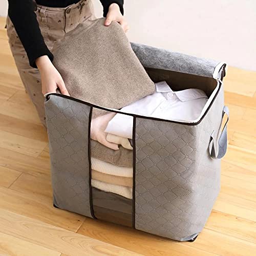 Home Quilt Storage Bag Foldable Non-Woven Transparent Window Handle Storage Bag for Clothes Quilt Toys