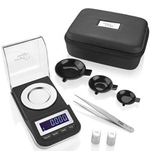 smart weigh 50g x 0.001 grams, premium high precision digital milligram scale, includes tweezers, calibration weights ,three weighing pans and case