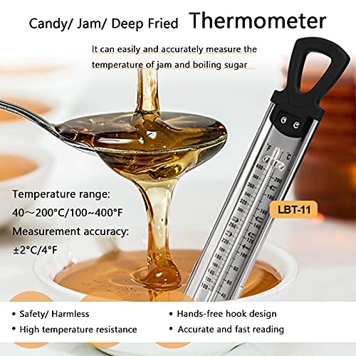 2 Pack Candy Thermometer with Pot Clip, Sugar Syrup Jam Jelly Oil Deep Fry Thermometer with Hanging Hook, Stainless Steel Thermometer Kitchen Cooking Thermometer for Food