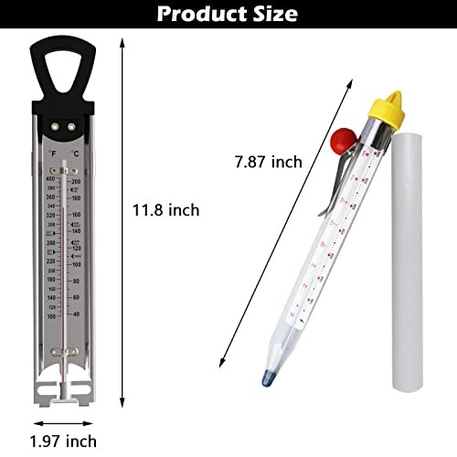 2 Pack Candy Thermometer with Pot Clip, Sugar Syrup Jam Jelly Oil Deep Fry Thermometer with Hanging Hook, Stainless Steel Thermometer Kitchen Cooking Thermometer for Food