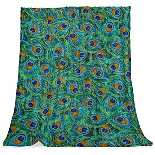 Lightweight Fleece Blanket for Sofa,Green Peacock Leather Floral,Soft Blanket and Throw Blankets for Bed Couch