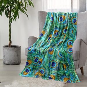 Lightweight Fleece Blanket for Sofa,Green Peacock Leather Floral,Soft Blanket and Throw Blankets for Bed Couch