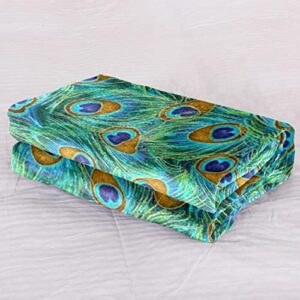 Lightweight Fleece Blanket for Sofa,Green Peacock Leather Floral,Soft Blanket and Throw Blankets for Bed Couch