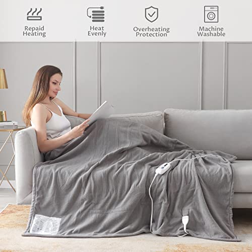 Reaks Heated Blanket Twin Size 62" x 84", Electric Blanket with 4 Heating Levels & 10 Hours Auto Off, ETL Certified, Machine Washable, Soft Grey Polar Fleece Fast Heating Blanket