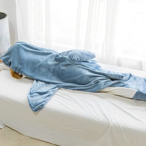 Shark Blanket Adult，Shark Blanket Super Soft Cozy Flannel Hoodie Shark Sleeping Bag Shark Tail Wearable Fleece Throw Blanket-Shark Blanket Hoodie