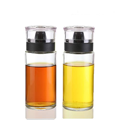 BONA FIERER 2 Pack Oil/Vinegar Cruet Glass Olive Oil Dispenser Bottle Set for Kitchen Cooking Oil Container - Non-Drip Spout, Air-Tight Cap-170ML/5.75OZ (Black)