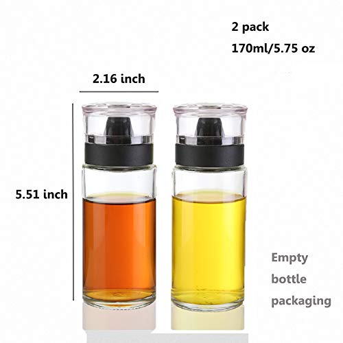 BONA FIERER 2 Pack Oil/Vinegar Cruet Glass Olive Oil Dispenser Bottle Set for Kitchen Cooking Oil Container - Non-Drip Spout, Air-Tight Cap-170ML/5.75OZ (Black)