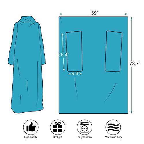 Sunyana Premium Fleece Wearable Blanket with Sleeves,Lightweight Wearable TV Throws Warm Cozy Super Soft Sleeved Wrap Robe Blanket for Indoor Living, Gift for Adult Women and Men(Lake Blue)