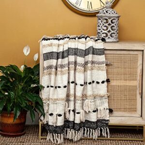 CC Home Furnishings Beige and Black Eclectic Woven Handloom Throw Blanket 52" x 67"