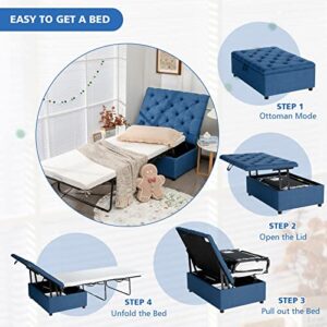 CXDTBH Folding Ottoman Sleeper Bed with Mattress Convertible Guest Bed Blue/Gray (Color : D)