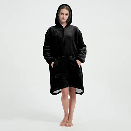 COLOOR FOL Black Wearable Blankets Adult Hoodie Blanket Women Men Big Oversized Hoodie Sweatshirt