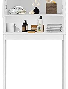 Squareful Over-The-Toilet Bathroom Storage Shelf, Freestanding Storage Organizer w/Louvre Door & 1 Open Shelf, Bathroom Space Saver, White, (HW66126)