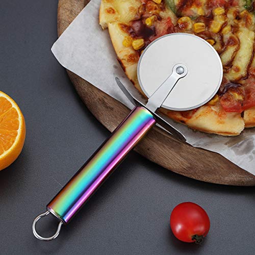 Berglander Pizza Wheel, Rainbow Handle Stainless Steel Pizza Cutter, Super Sharp Pizza Slicer With Titanium Colorful Plating, Pastry Cutter, Easy to Clean And Stored (Rainbow Handle)