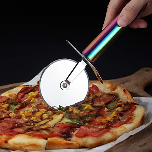 Berglander Pizza Wheel, Rainbow Handle Stainless Steel Pizza Cutter, Super Sharp Pizza Slicer With Titanium Colorful Plating, Pastry Cutter, Easy to Clean And Stored (Rainbow Handle)