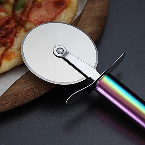 Berglander Pizza Wheel, Rainbow Handle Stainless Steel Pizza Cutter, Super Sharp Pizza Slicer With Titanium Colorful Plating, Pastry Cutter, Easy to Clean And Stored (Rainbow Handle)