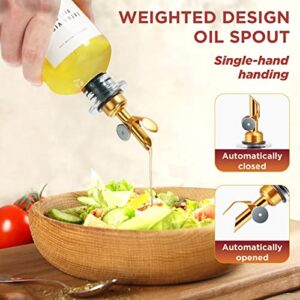 JOUXKOT Glass Oil Dispenser 4 Pack, Oil and Vinegar Dispenser Set w. Brass Color Weighted Pourer, Olive Oil Dispenser, Coffee Syrup Dispenser, Oil Dispenser Bottle for Kitchen