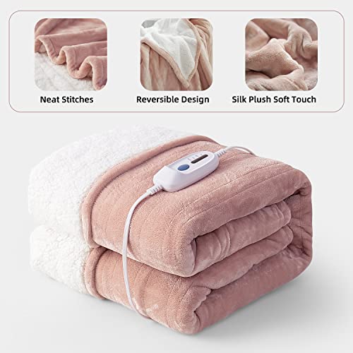 GOTCOZY Heated Blanket Electric Throw 50''X60''- Soft Silky Plush Electric Blanket with 4 Heating Level & 3 Hour Auto Off Heating Blanket, ETL Certified Machine Washable (Rose Dust)