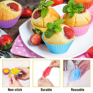 LetGoShop Silicone Cupcake Liners Reusable Baking Cups Nonstick Easy Clean Pastry Muffin Molds 4 Shapes Round, Stars, Heart, Flowers, 24 Pieces Colorful